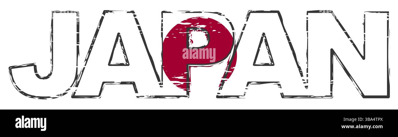 Word JAPAN with Japanese national flag under it, distressed grunge look Stock Photo - Alamy