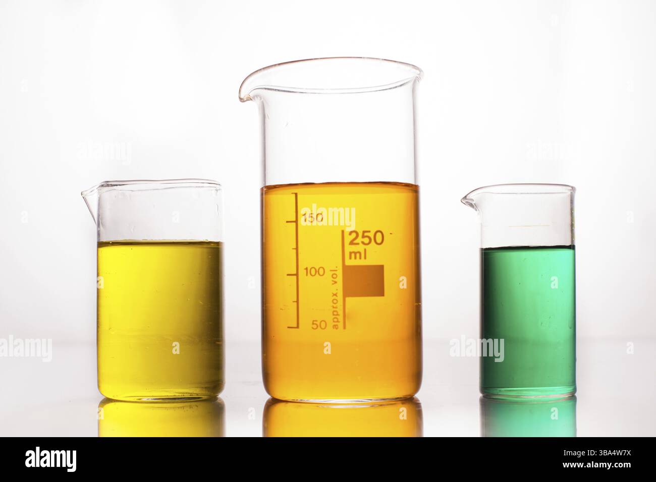 Measuring Beaker with color liquids on a white Stock Photo - Alamy