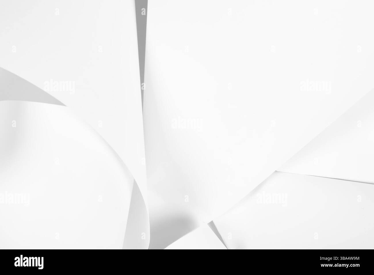 White sheets of office paper are twisted and scattered. Paper white ...