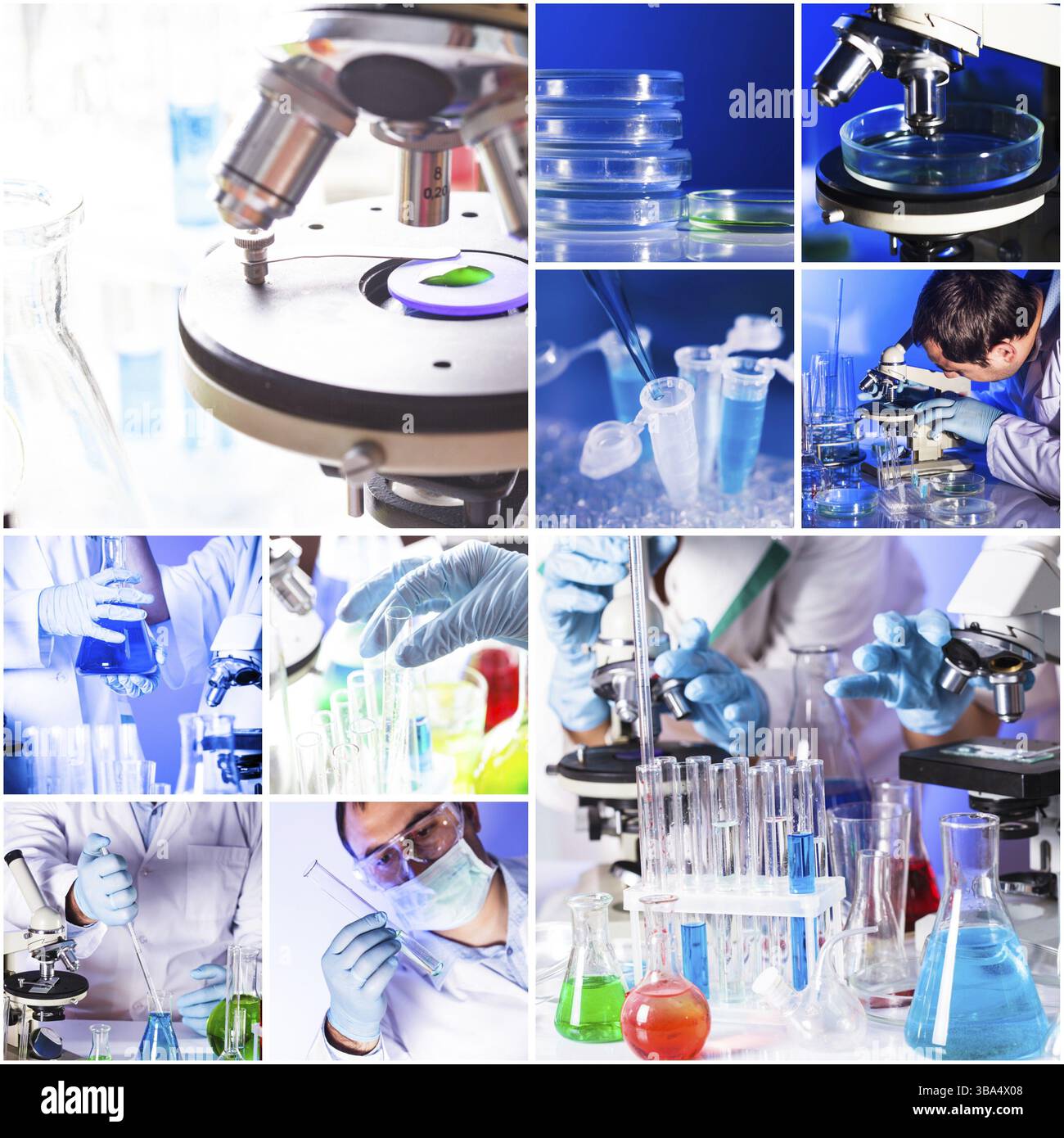 Chemistry collage from ten photos about reseach Stock Photo - Alamy
