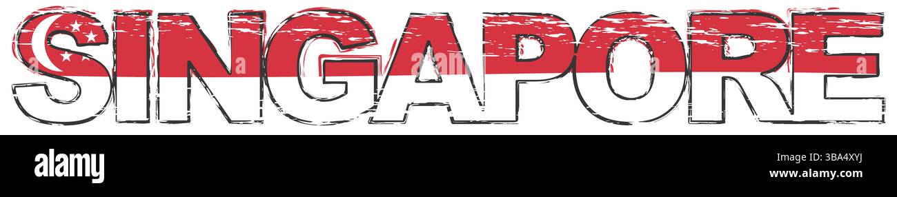 Word SINGAPORE with Singaporean national flag under it, distressed grunge look Stock Photo - Alamy