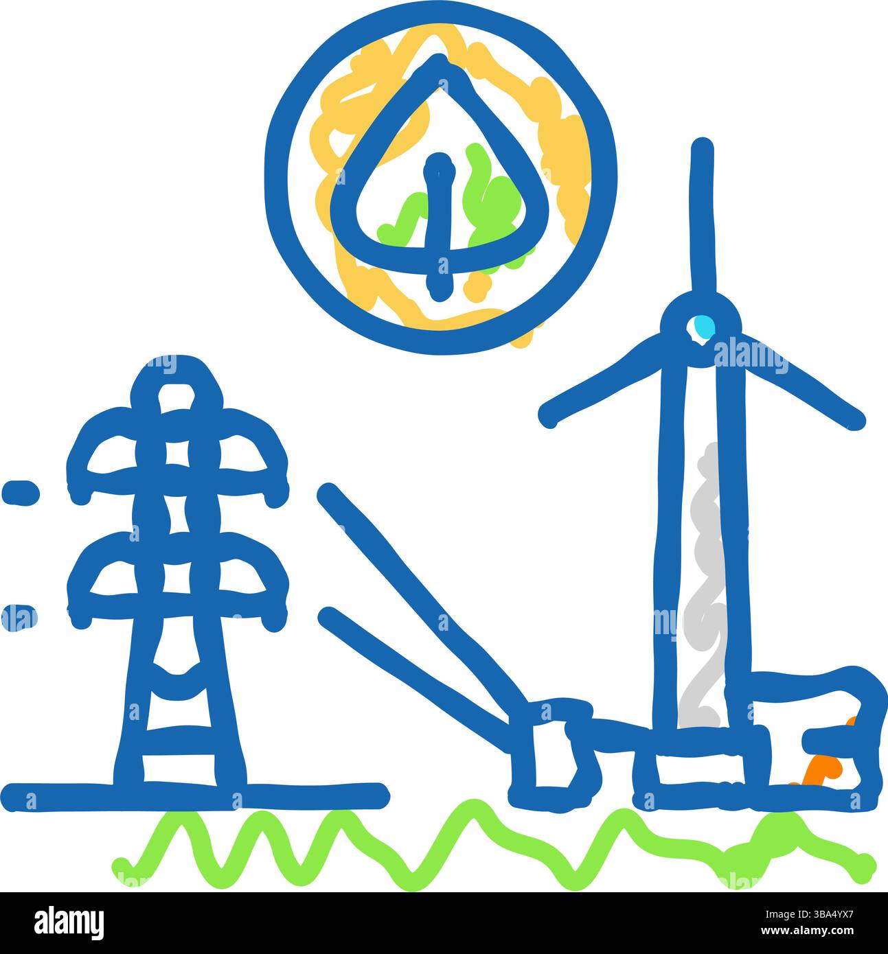 energy flow control electric grid icon doodle illustration Stock Vector ...
