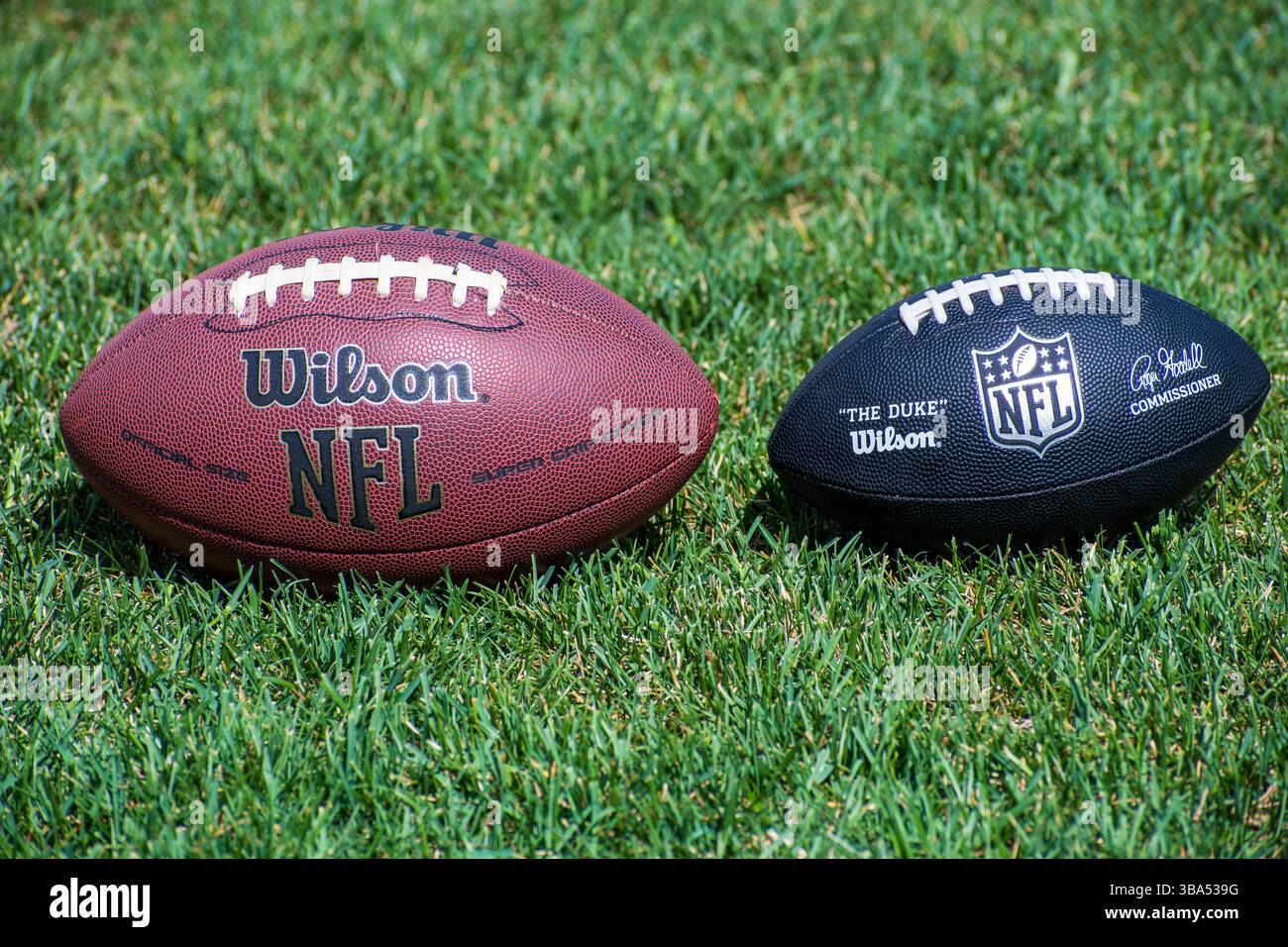 LOS ANGELES, CALIFORNIA, USA – MAY 11, 2025: Two official NFL footballs ...