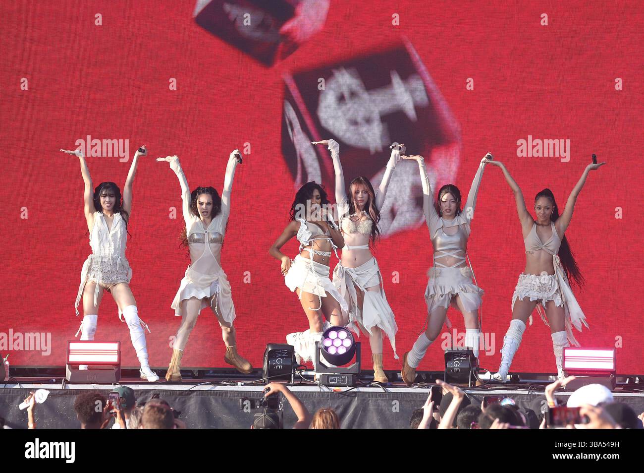 KATSEYE - Manon, Sophia, Daniela, Lara, Megan, Yoonchae perform onstage ...
