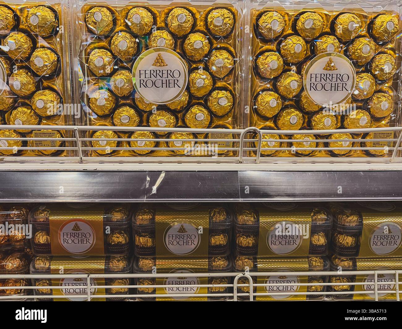 Balikpapan, Indonesia – April 13th 2025. Ferrero Rocher chocolates in ...