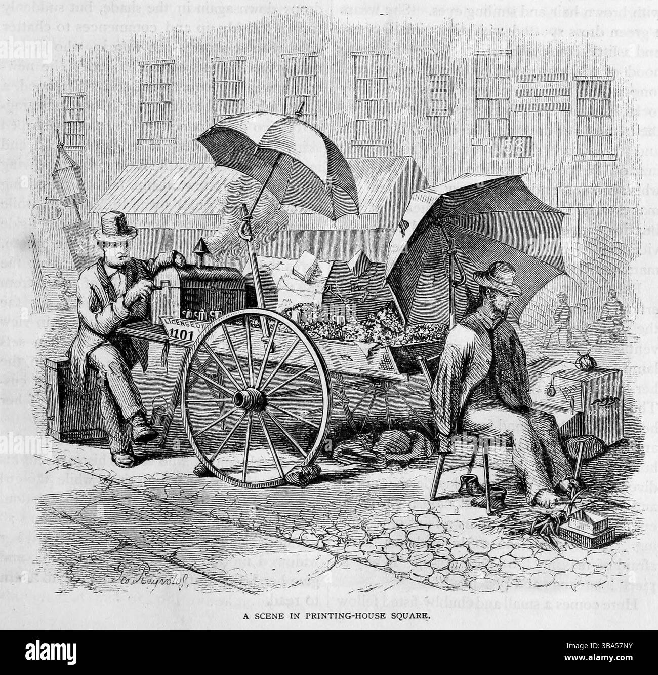 A scene in printing-house square (1870). Depicting two New York City ...