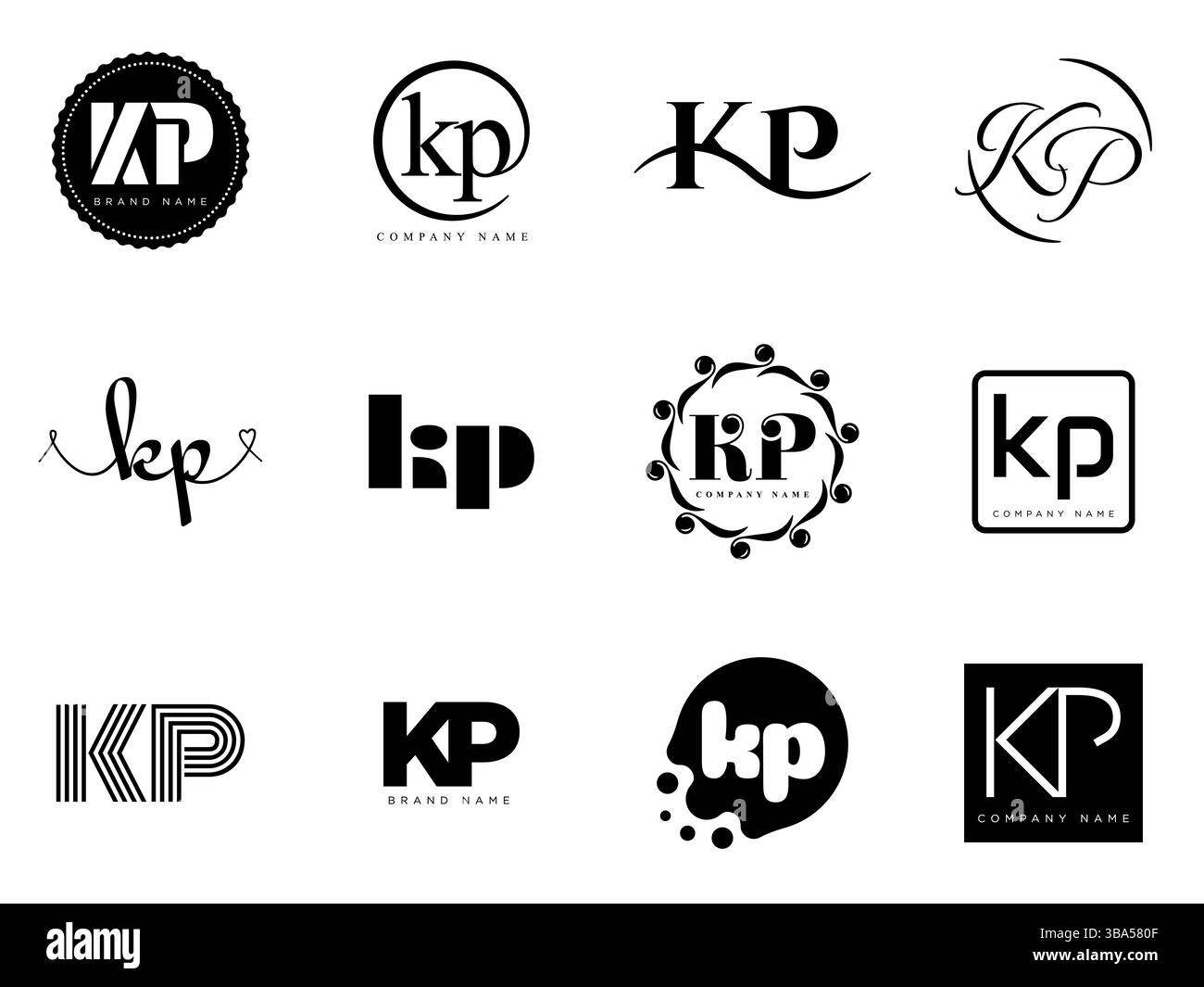 KP logo company template. Letter k and p logotype. Set different ...