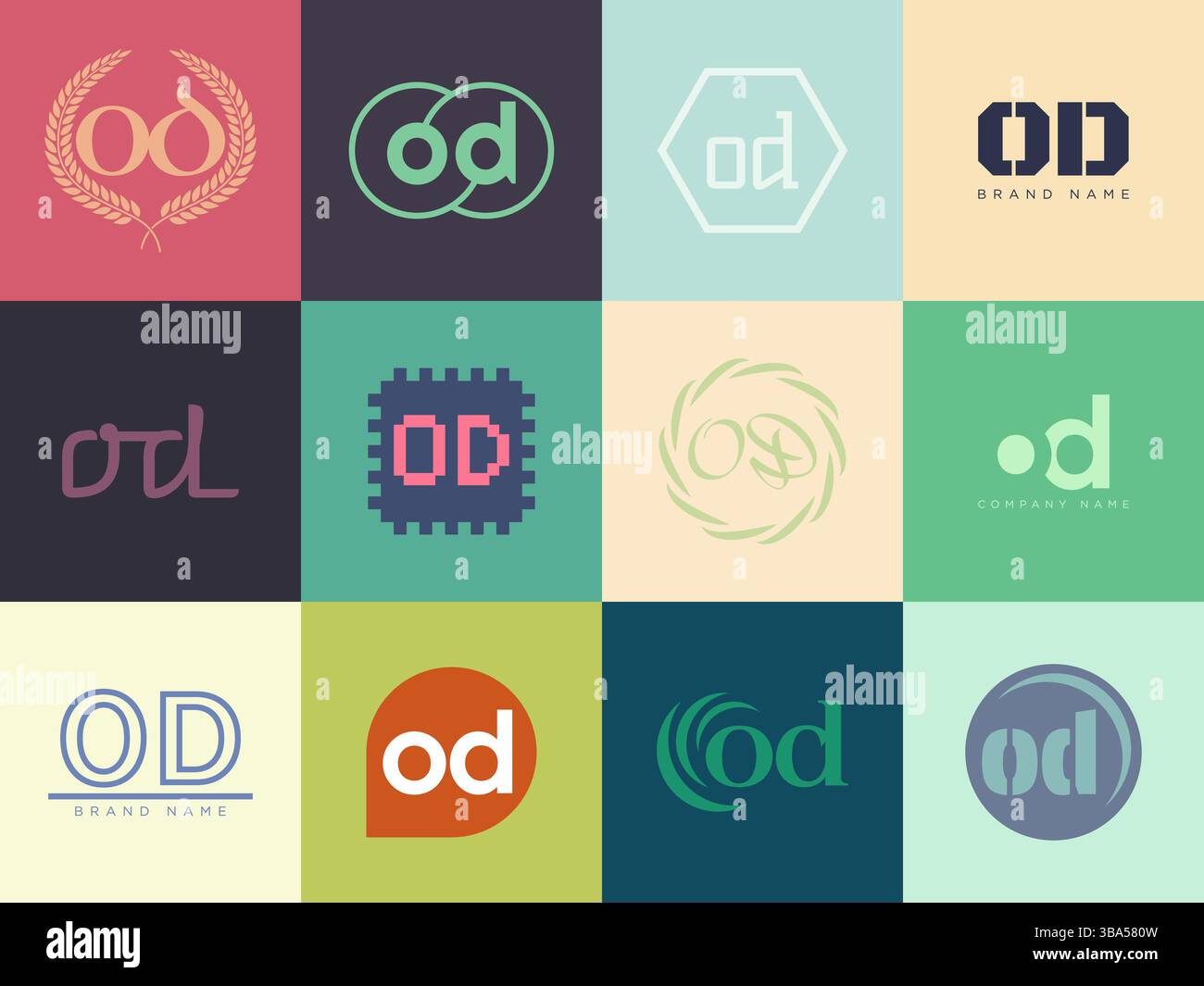 OD logo company template. Letter o and d logotype. Set different ...