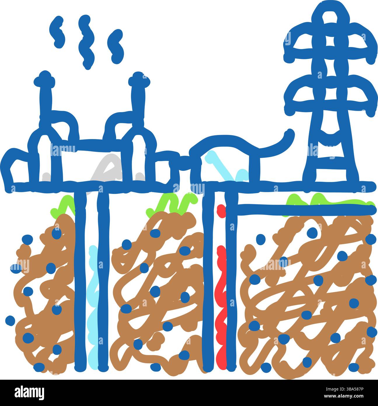 power grid geothermal energy icon doodle illustration Stock Vector ...