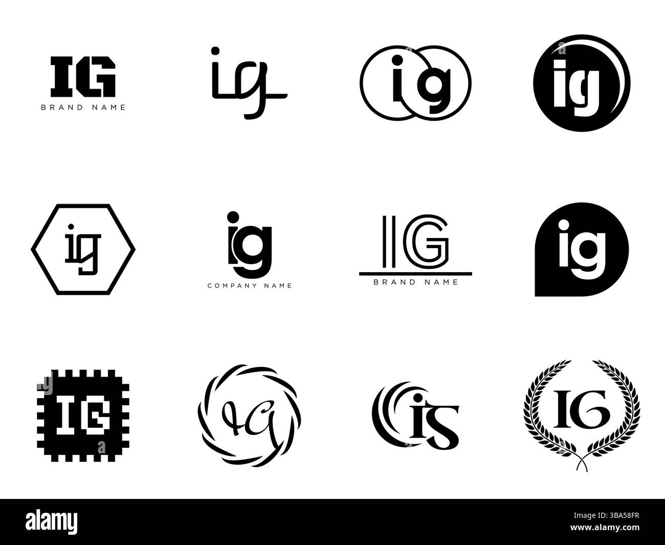 IG logo company template. Letter i and g logotype. Set different ...