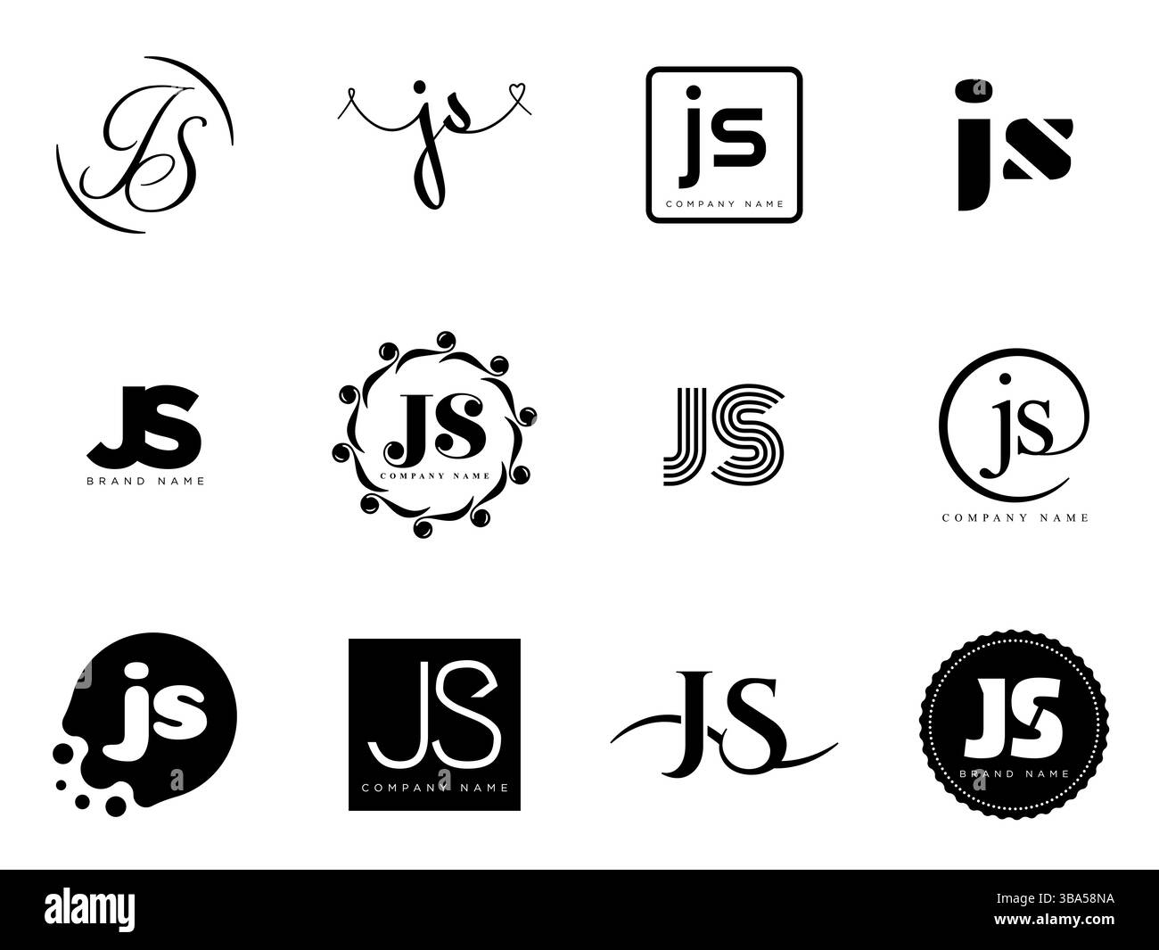 JS logo company template. Letter j and s logotype. Set different ...