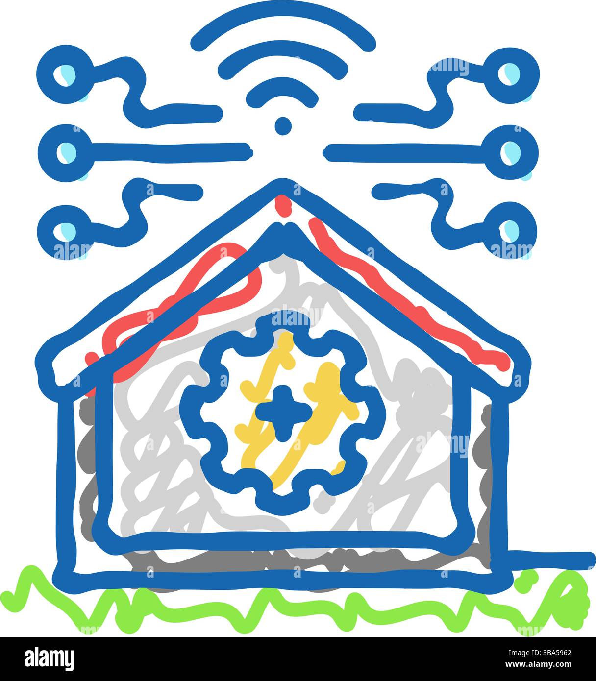 smart technology green building icon doodle illustration Stock Vector ...
