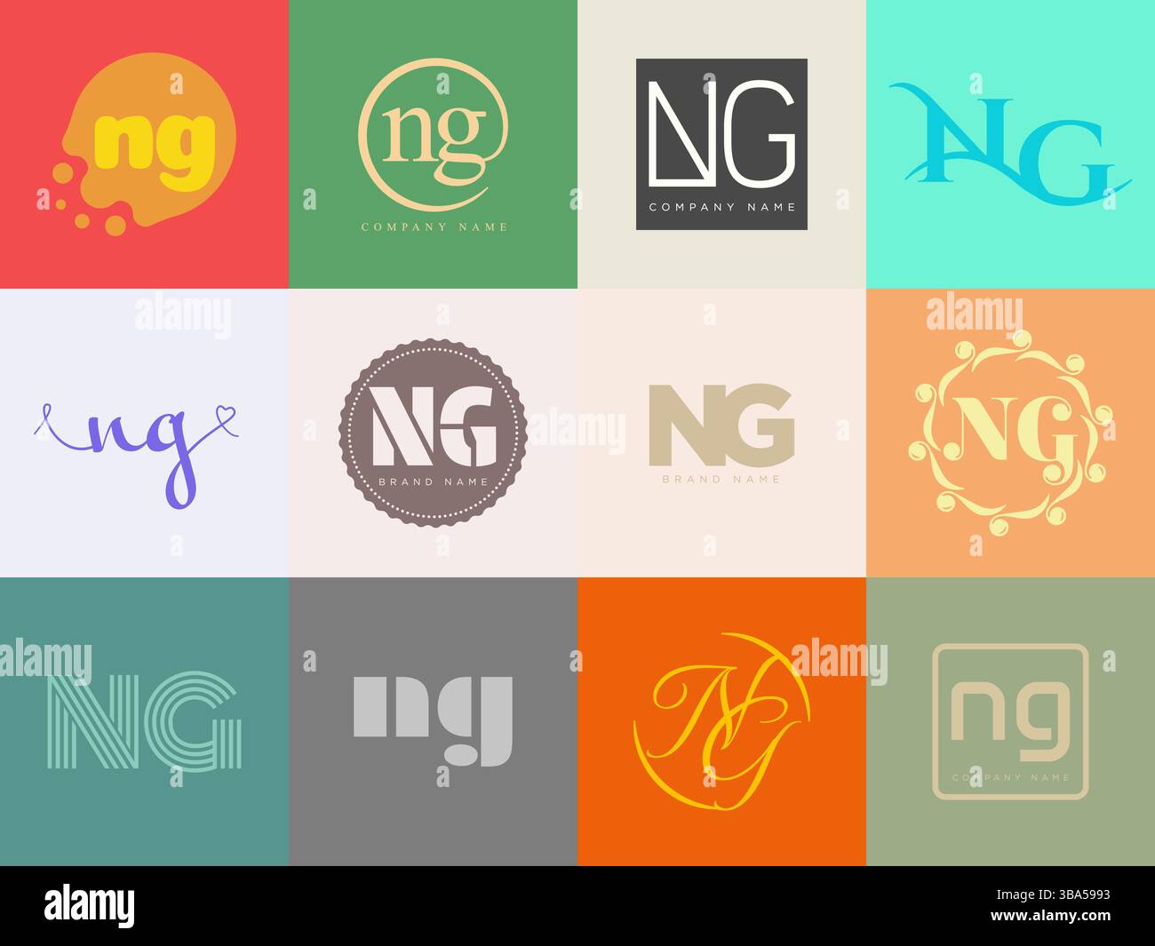 NG logo company template. Letter n and g logotype. Set different ...