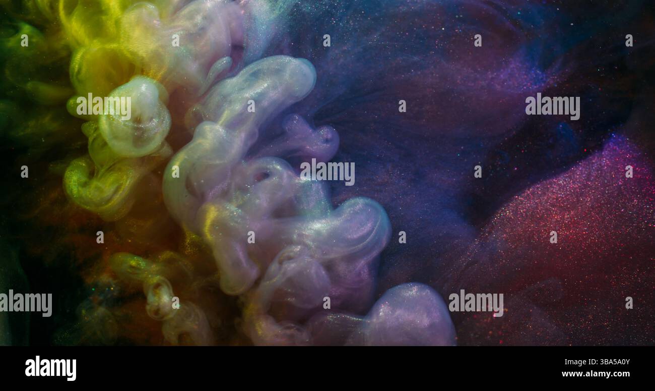 Color fog. Iridescent wave. Neon bright paint haze dissolving in water ...