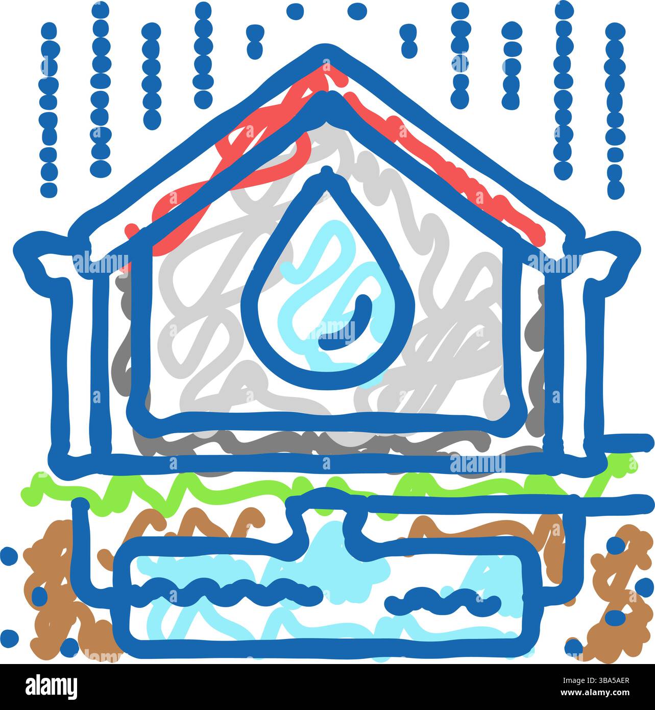 rainwater harvesting green building icon doodle illustration Stock ...