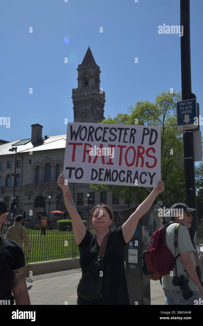May 11, 2025, Worcester, Ma, USA: Angry residents demonstrate on Worcester Common their ...