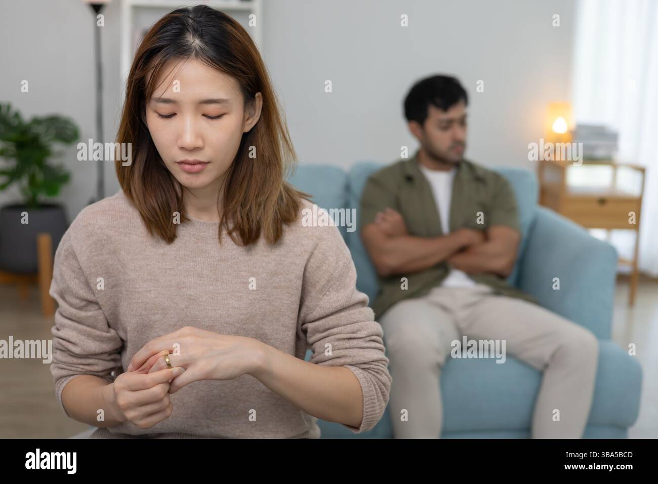 Divorce. Woman remove married ring. Couples desperate and disappointed ...