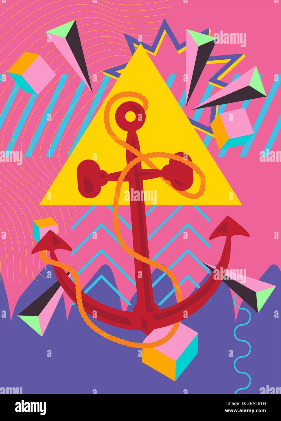 Anchor geometrical graphic retro theme background. Minimal geometric ...