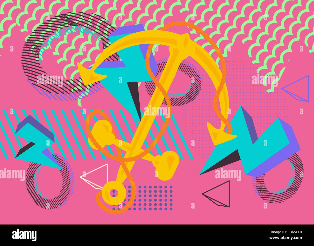 Anchor geometrical graphic retro theme background. Minimal geometric ...