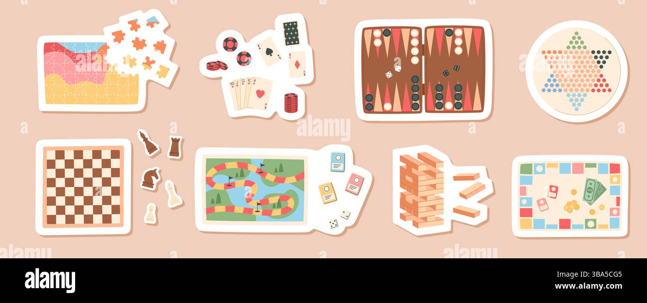 Flat Cartoon Board Game Sticker Set Stock Vector Image & Art - Alamy