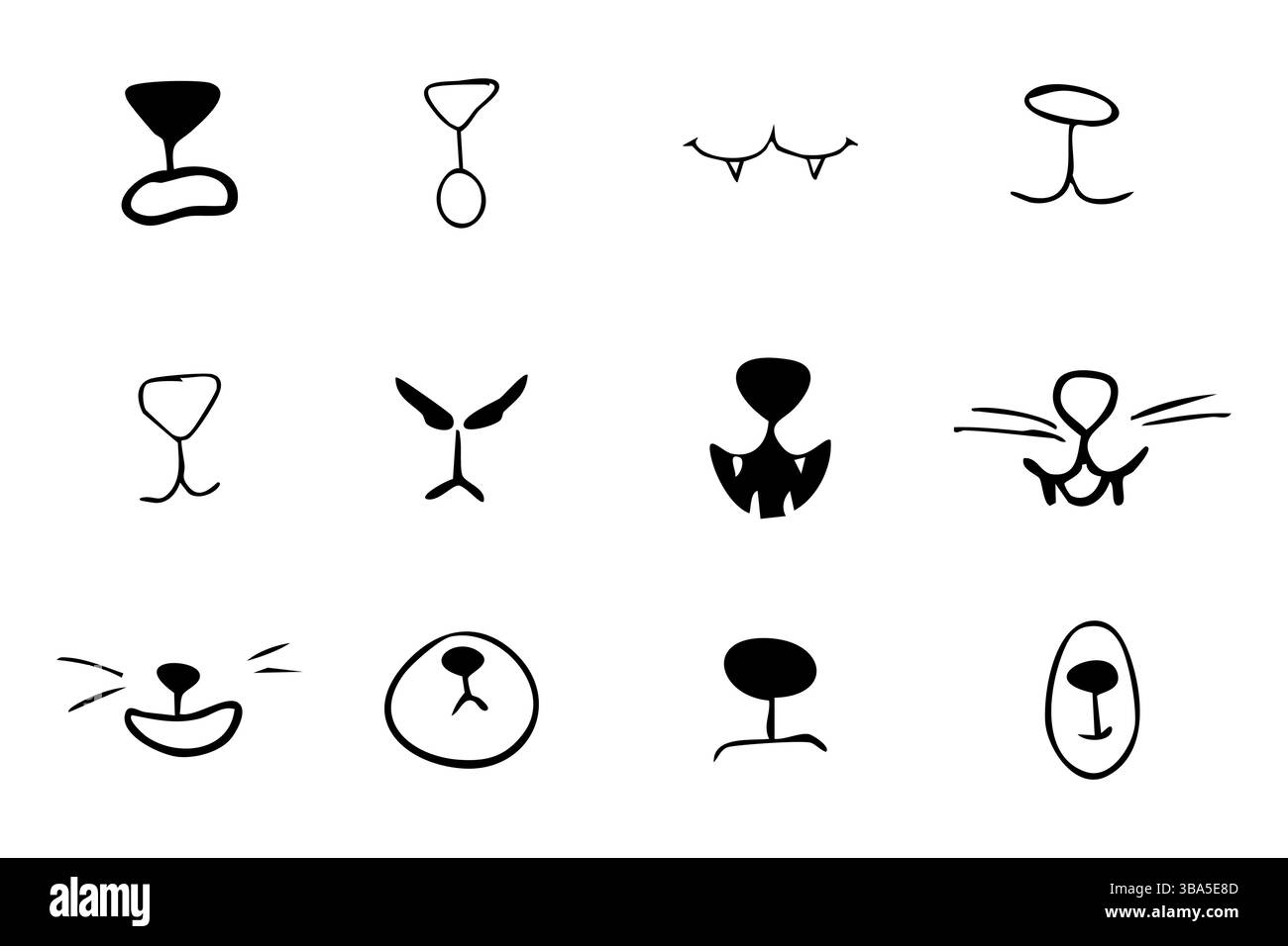 Cute animal faces, pet comic doodle with expressions. Set heads with ...