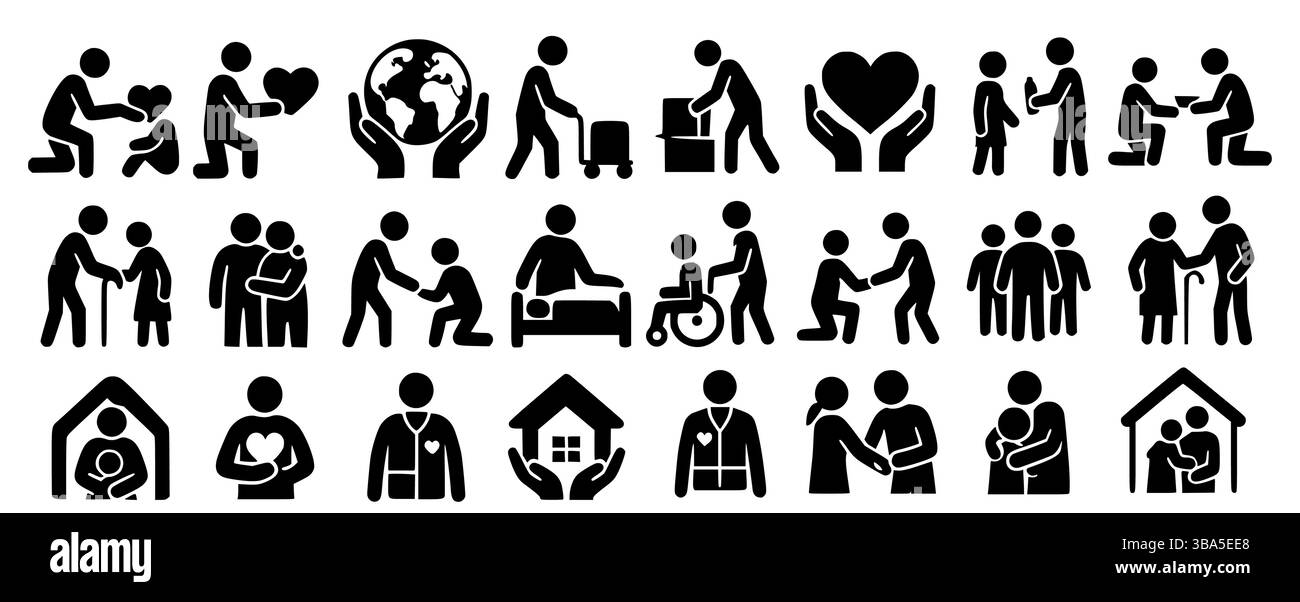 Charity and Social Care Stroke Icons – People Helping, Volunteering ...