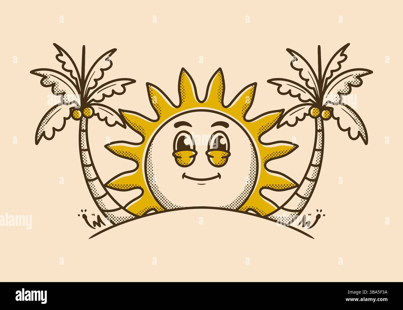 A simple and fun sun illustration with tropical palm trees for ...