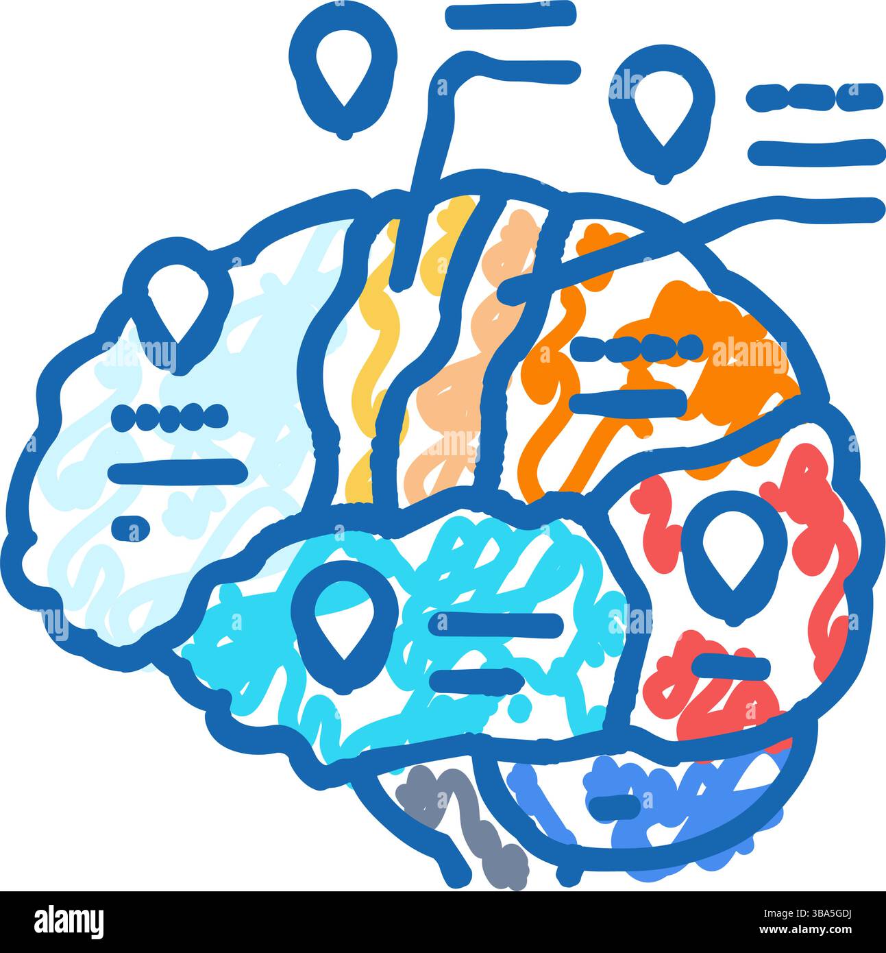brain mapping neuroscience neurology icon doodle illustration Stock ...