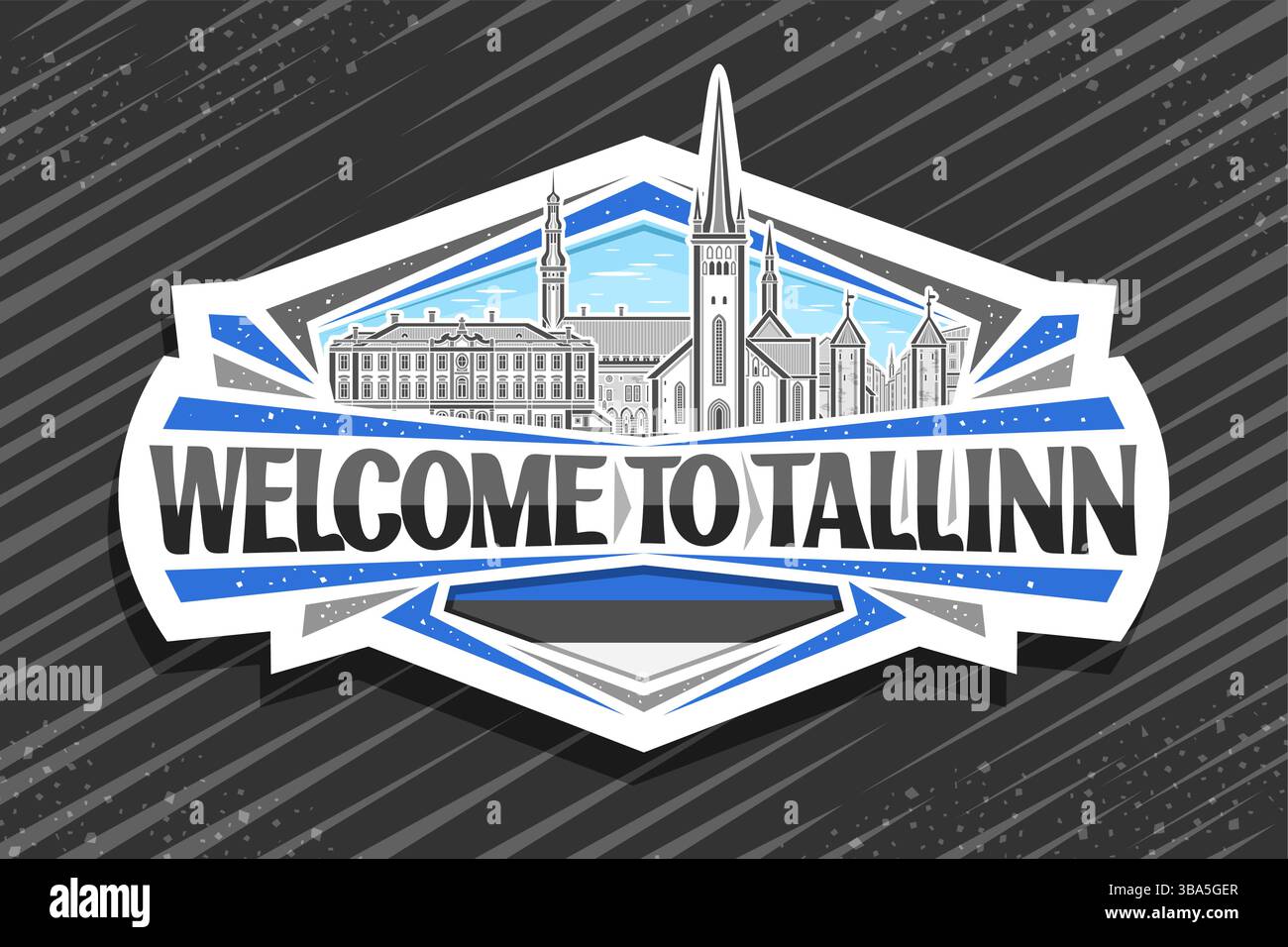 Vector logo for Tallinn, white decorative sign with outline ...