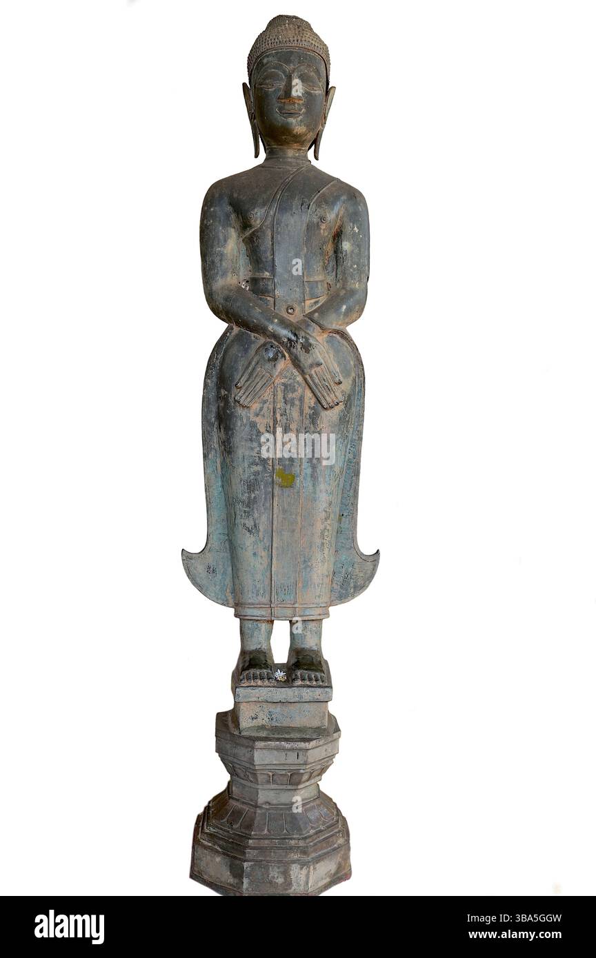 Laotian standing Buddha statue in 'Contemplating the Bodhi Tree' pose ...