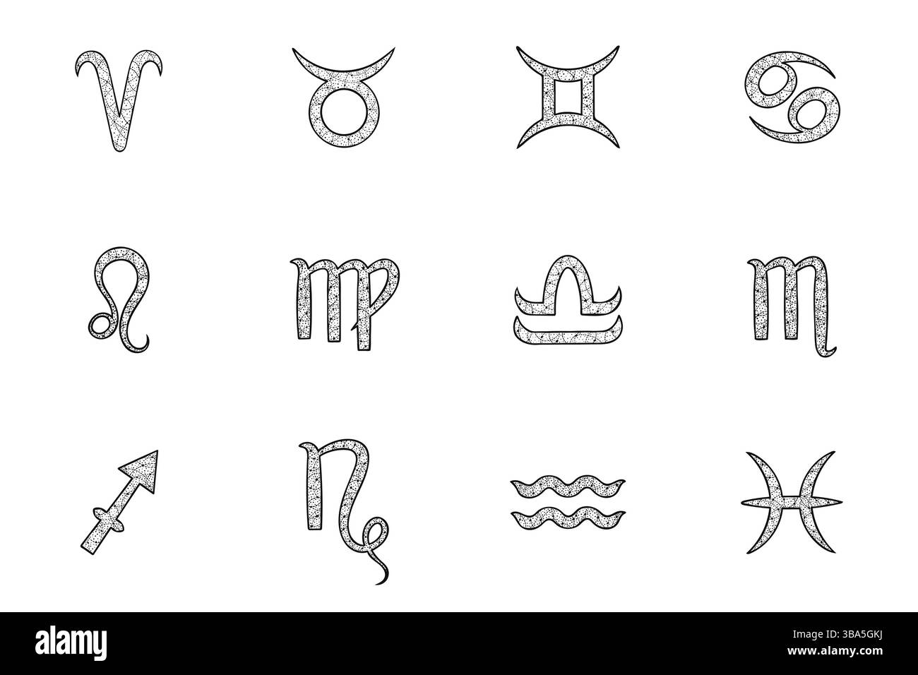 Set of twelve hand drawn zodiac signs in astrological wheel Stock ...