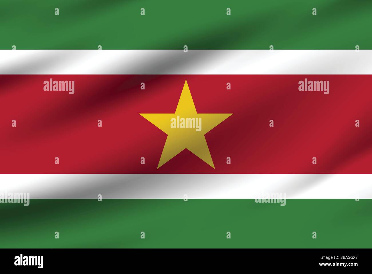 Flag of Suriname. Suriname flag official colors and proportion digital vector illustration. Wavy ...