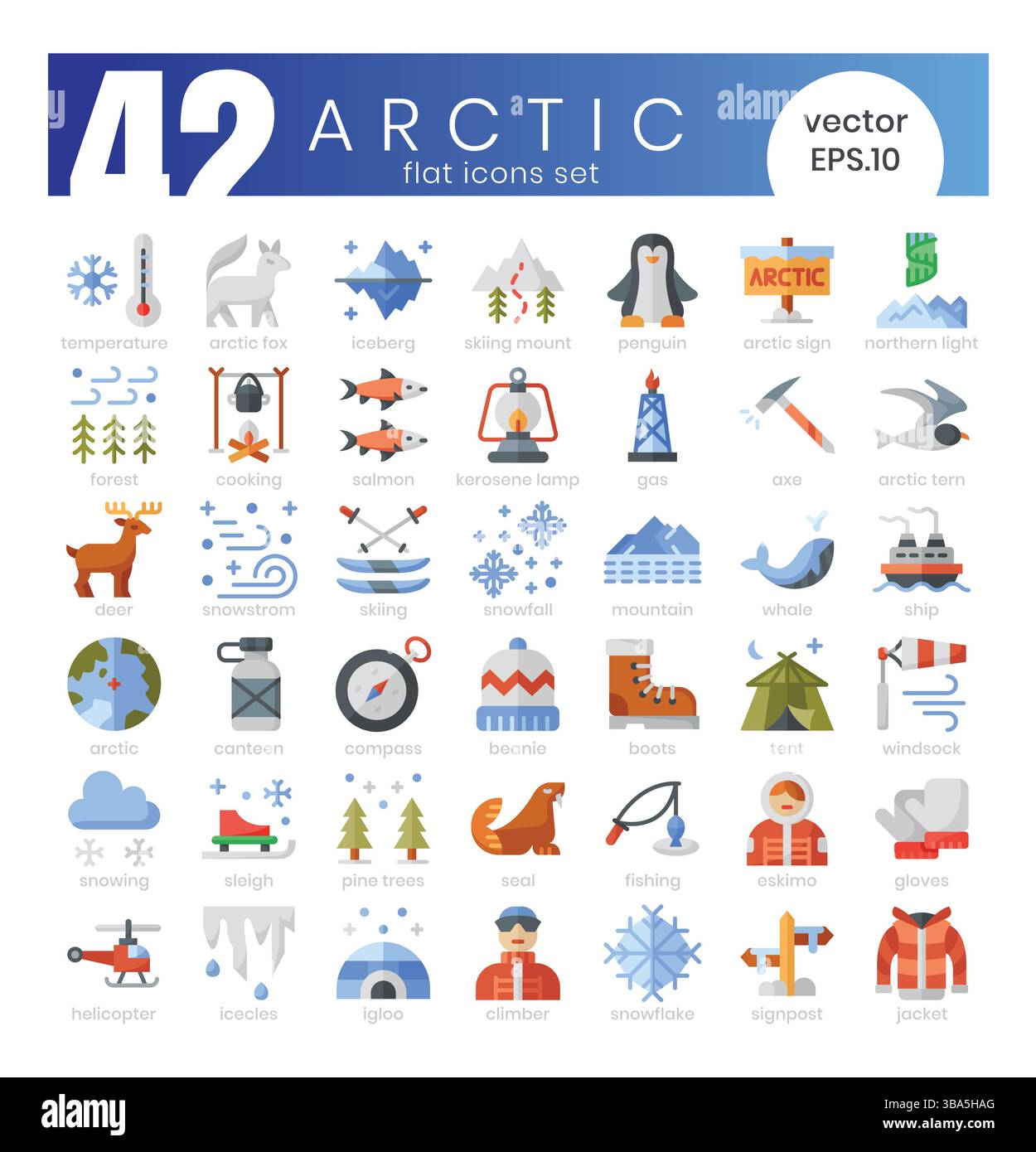 Set of Arctic icons. Flat style icon bundle. Vector Illustration Stock Vector Image & Art - Alamy