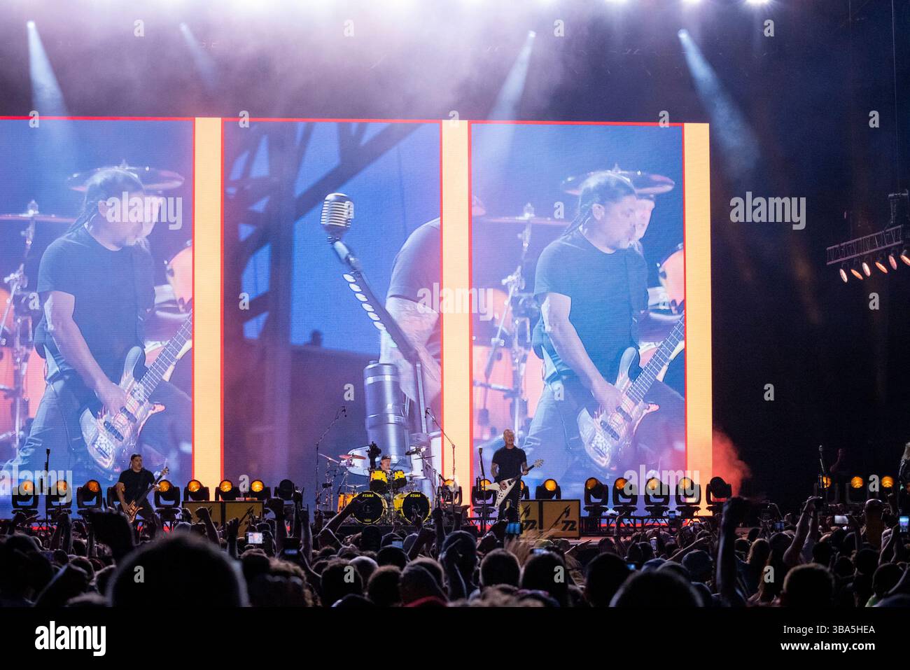 Robert Trujillo, from left, Lars Ulrich, and James Hetfield of ...
