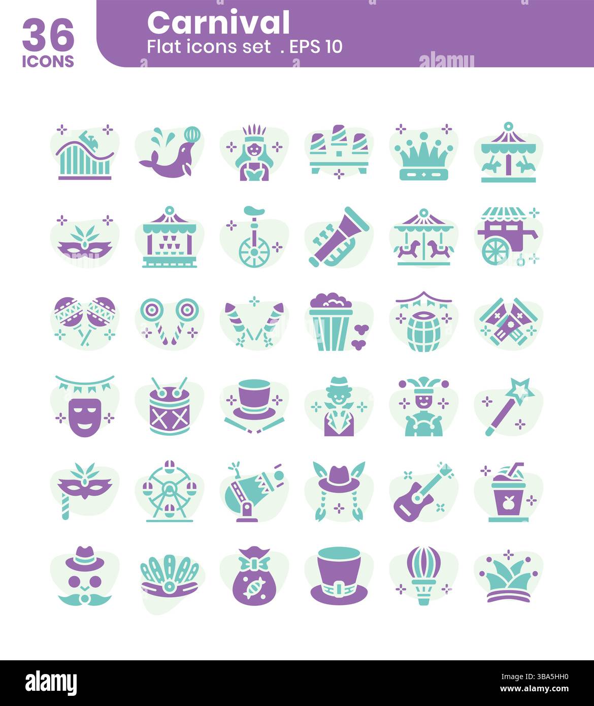 Carnival icons bundle. Gradient outline icon style.Vector illustration ...