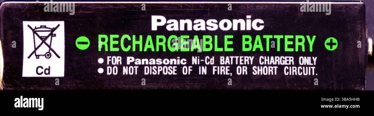 Panasonic Ni-Cd Rechargeable Battery Label Showing Safety Warnings and ...