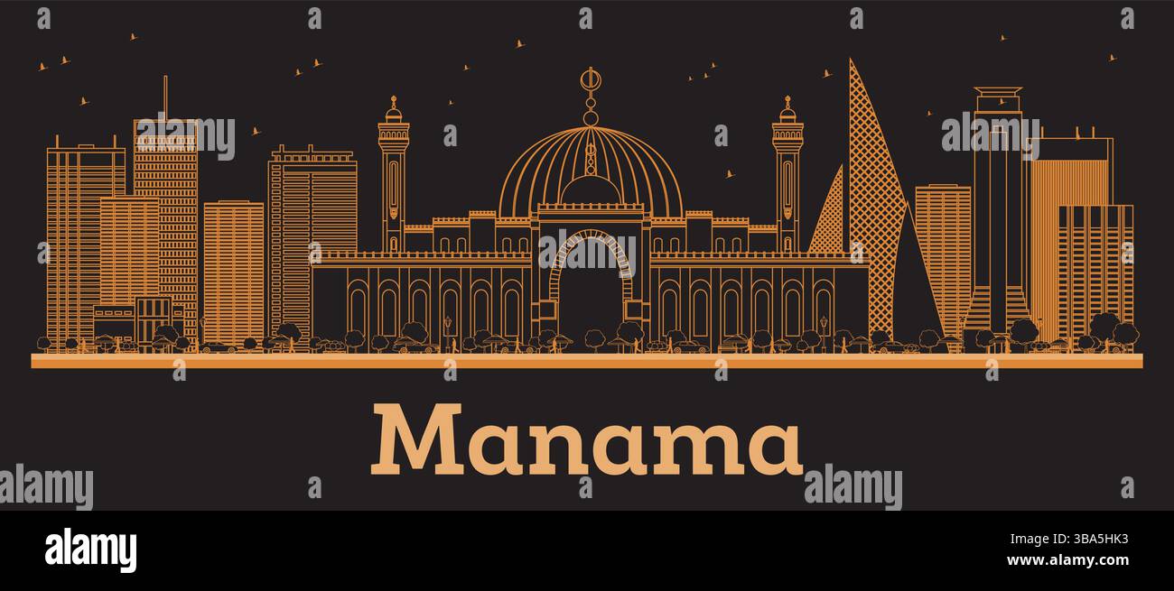 Outline Manama Bahrain City Skyline with orange Buildings. Vector ...