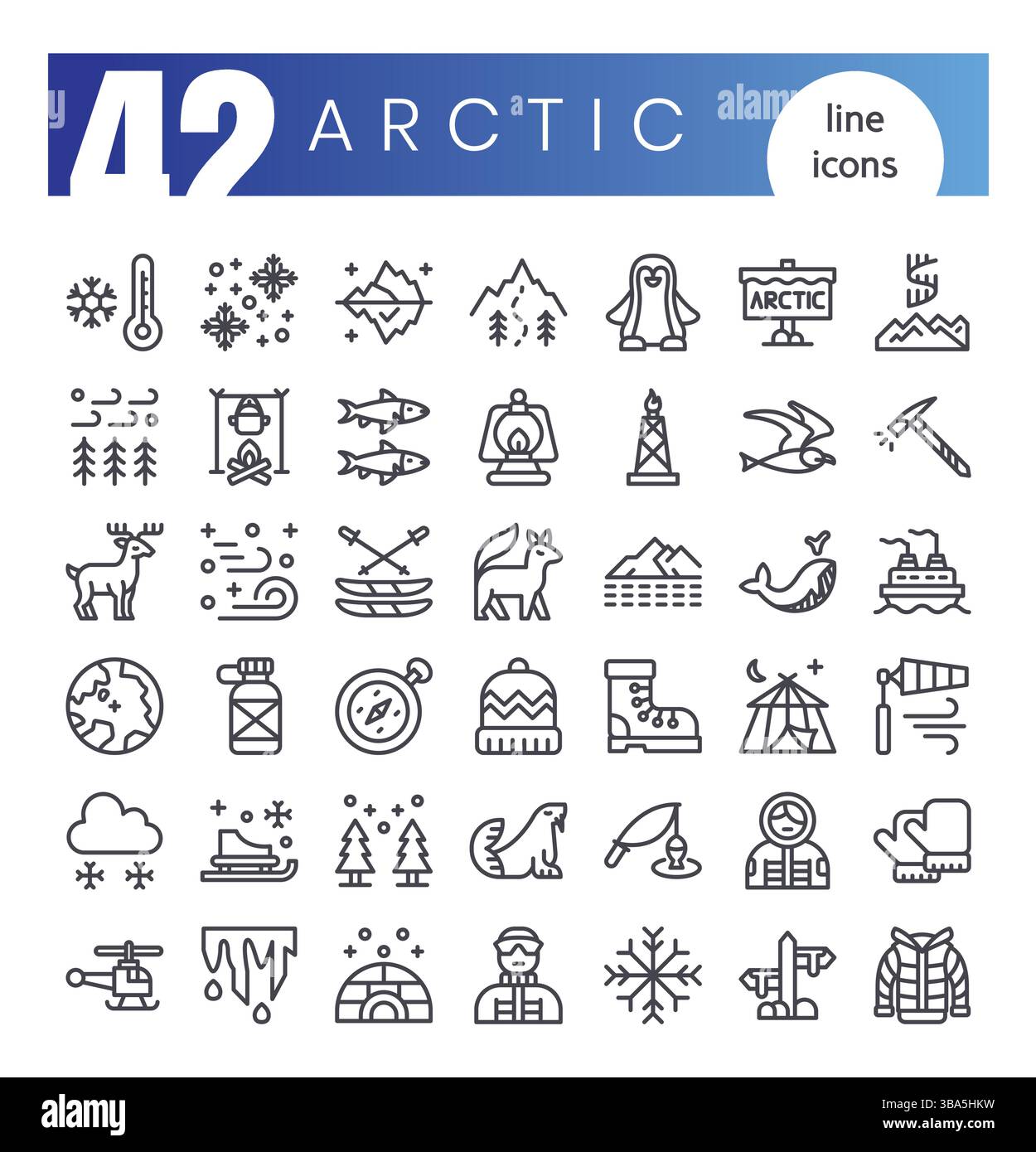 Set of Arctic icons. Thin outline style icon bundle. Vector ...