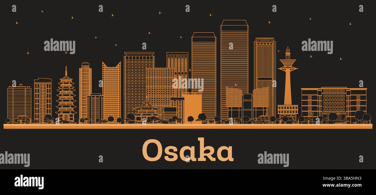 Outline Osaka Japan City Skyline with orange Buildings. Vector ...