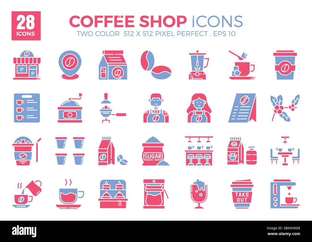 Coffee Shop detail flat two color icons collection.Vector illustration ...