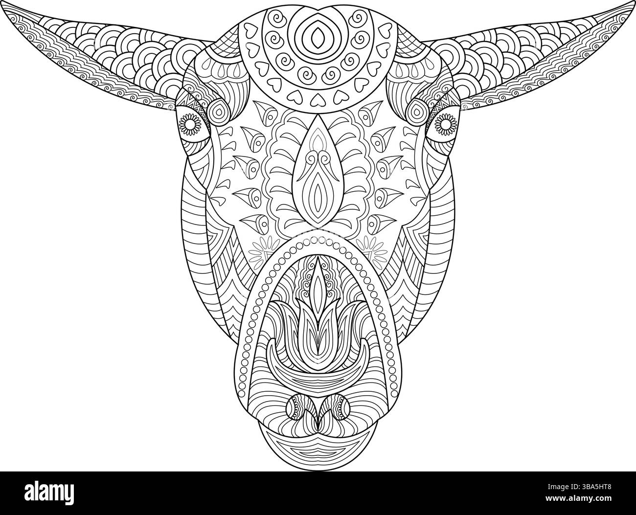 Hand drawn black and white line art illustration of an animal head ...