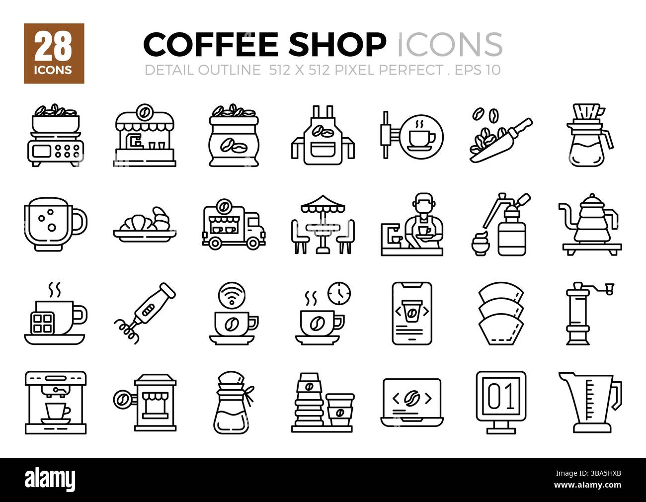 Coffee Shop detail outline icons set. The collection includes icons of ...
