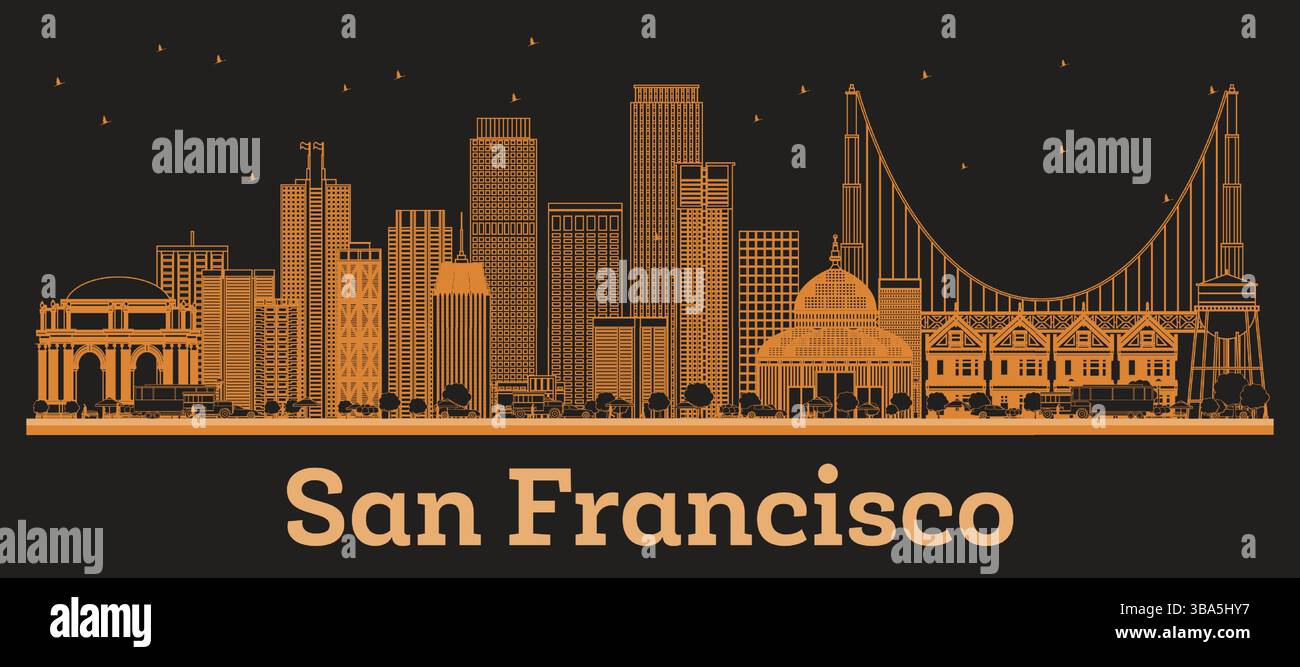 Outline San Francisco California City Skyline with orange Buildings ...