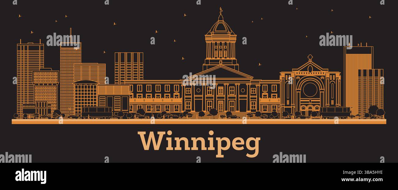 Outline Winnipeg Canada City Skyline with orange Buildings. Vector ...