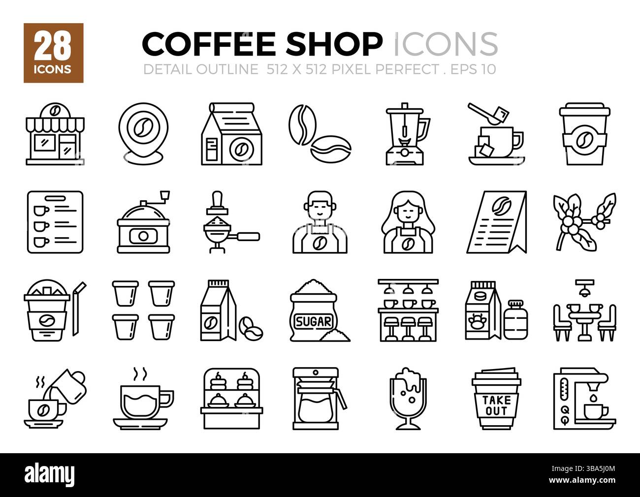 Coffee Shop detail outline icons set. The collection includes icons of ...