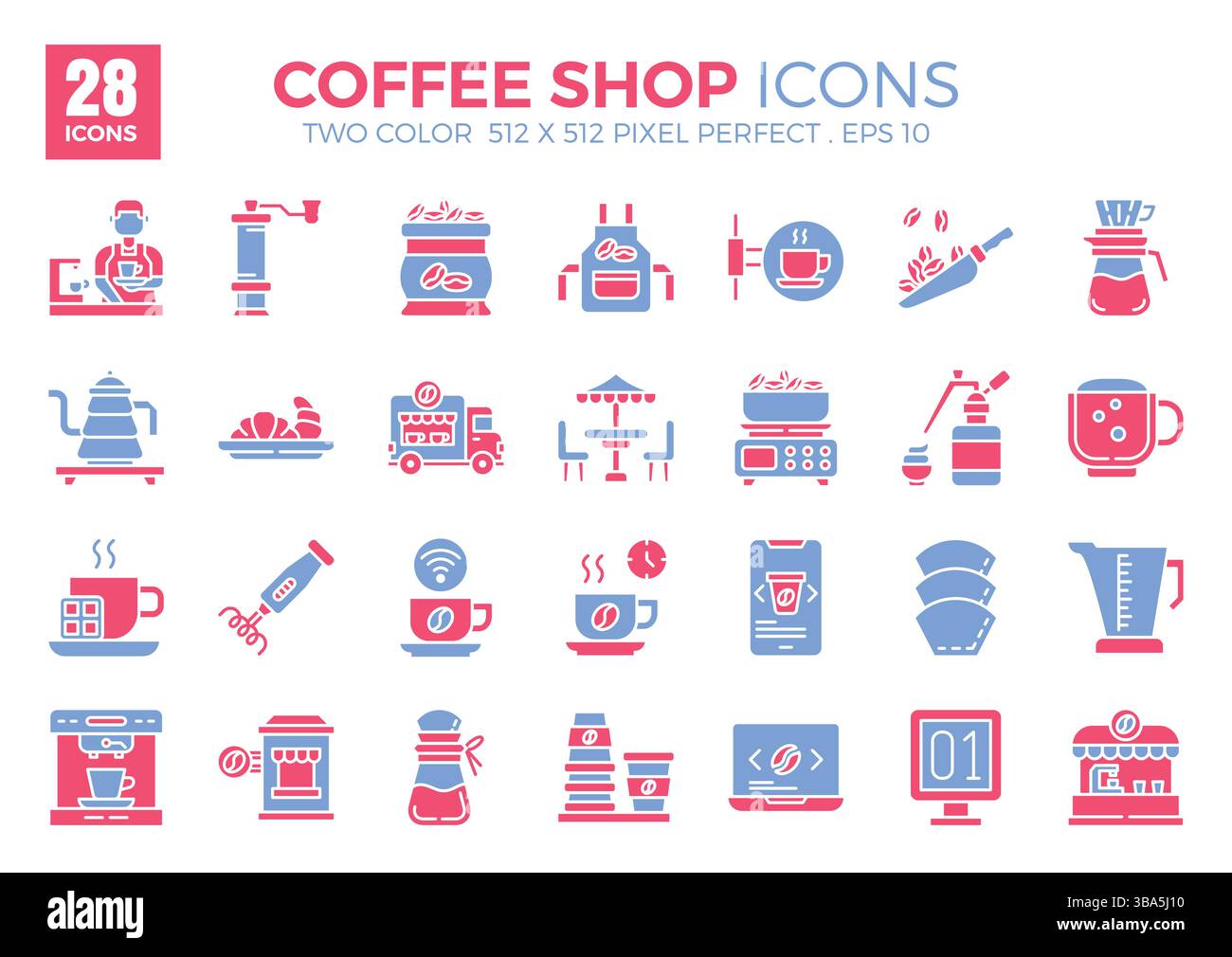 Coffee Shop detail flat two color icons set.Vector illustration Stock ...