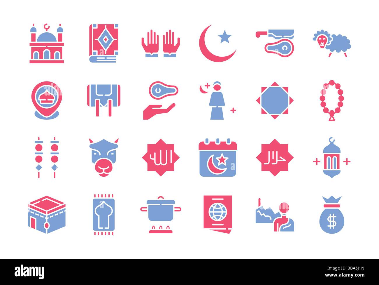 Eid Al Adha flat two color icons collection.Vector illustration Stock ...