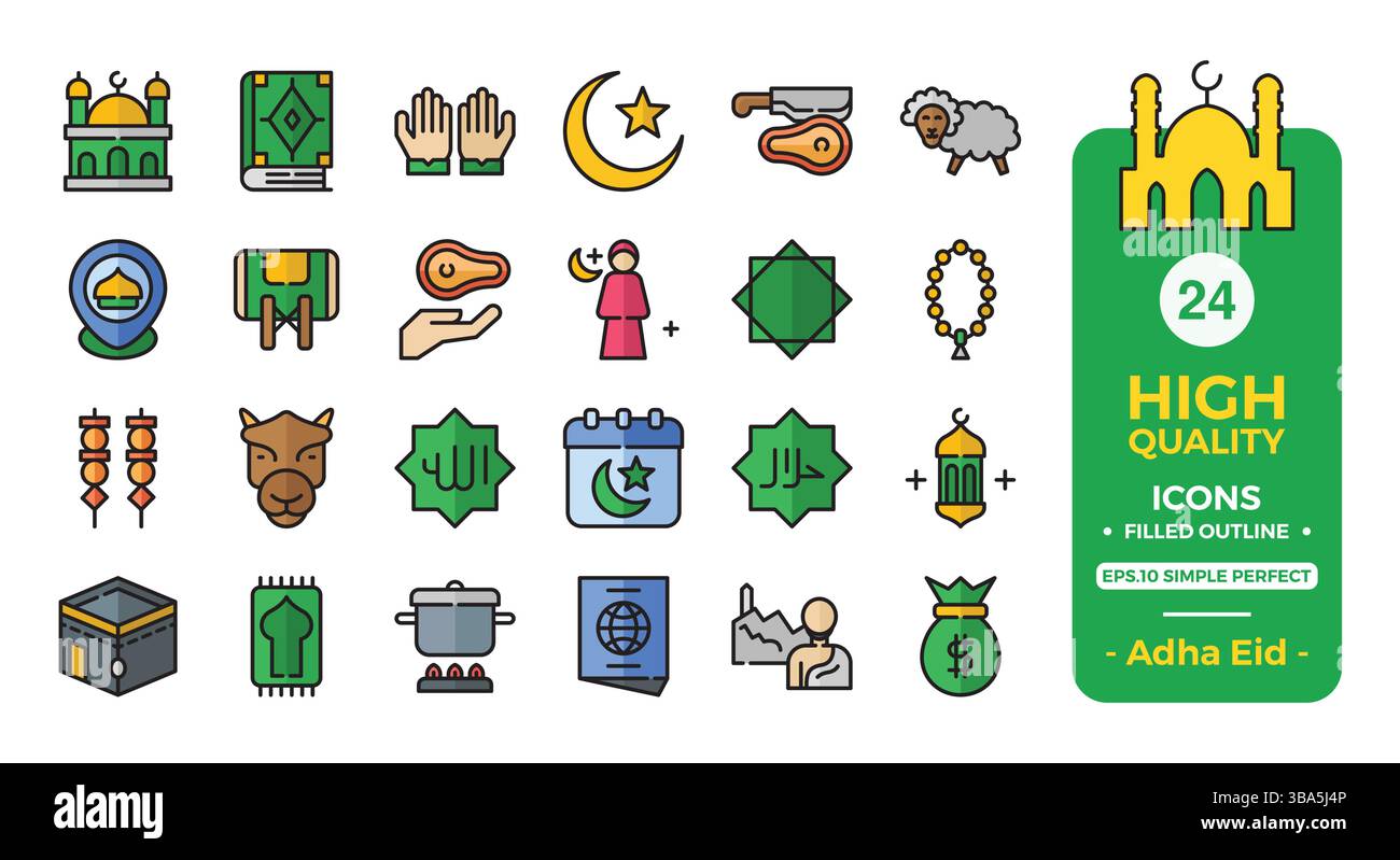 Eid Al Adha filled outline icons collection.Vector illustration Stock ...