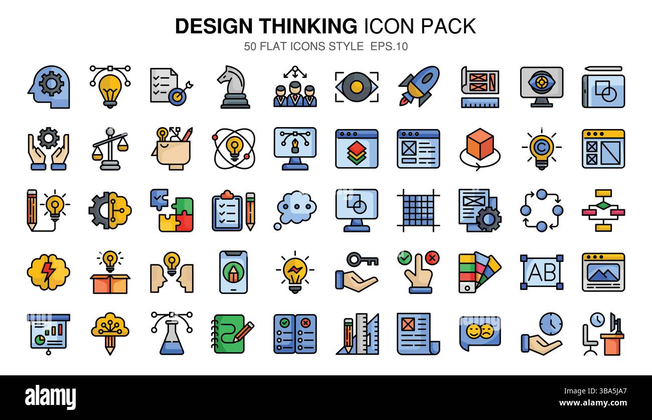 Design Thinking filled outline icon set.The collection includes of ...
