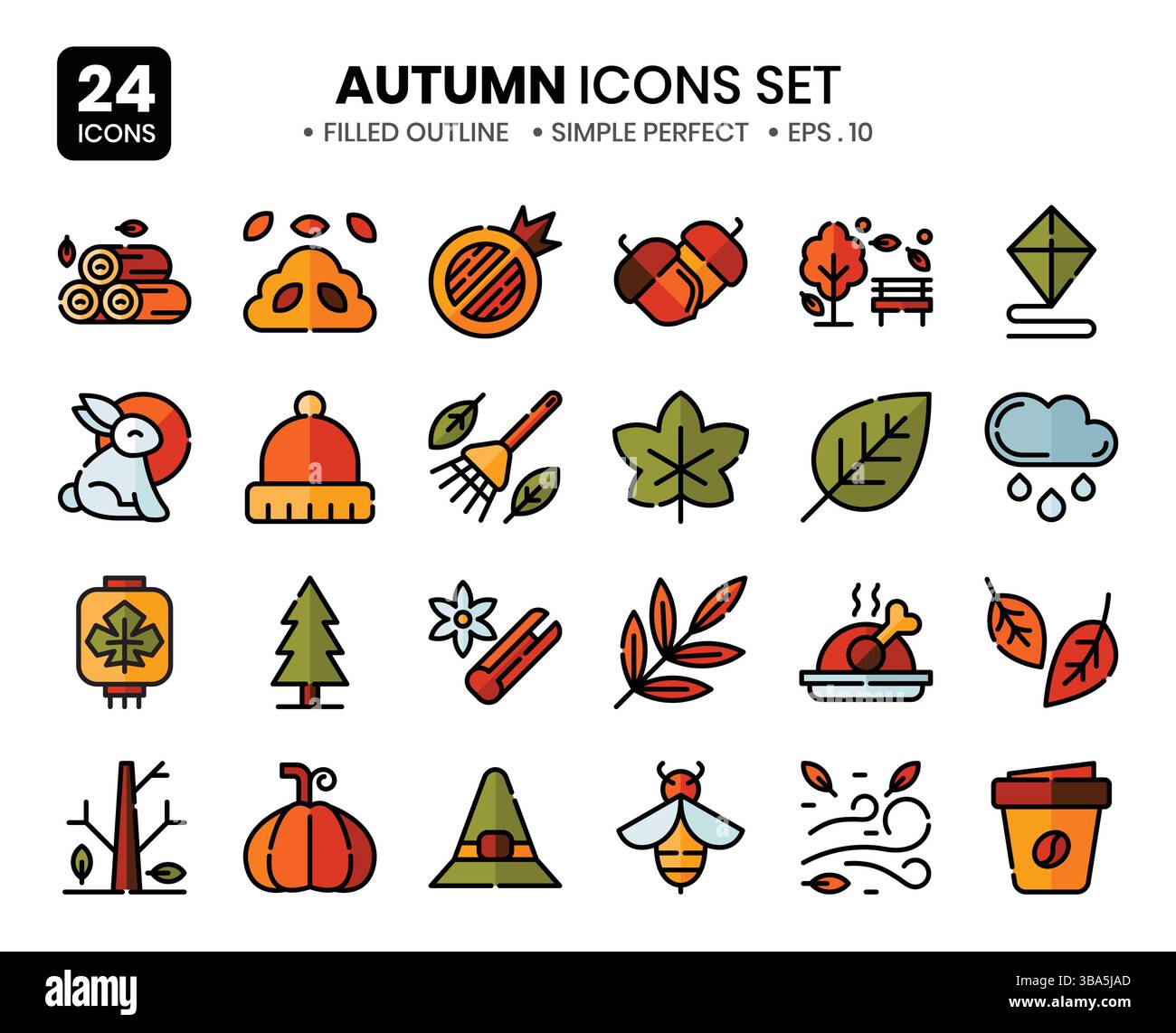 Autumn season filled outline icons set.Vector illustration Stock Vector ...